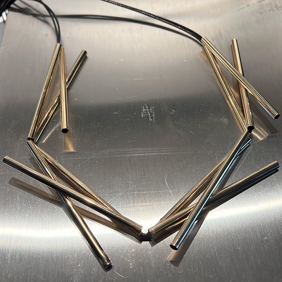 Jewelry | Minimalistic Metal Gold Necklace With Leather Tie | Poshmark